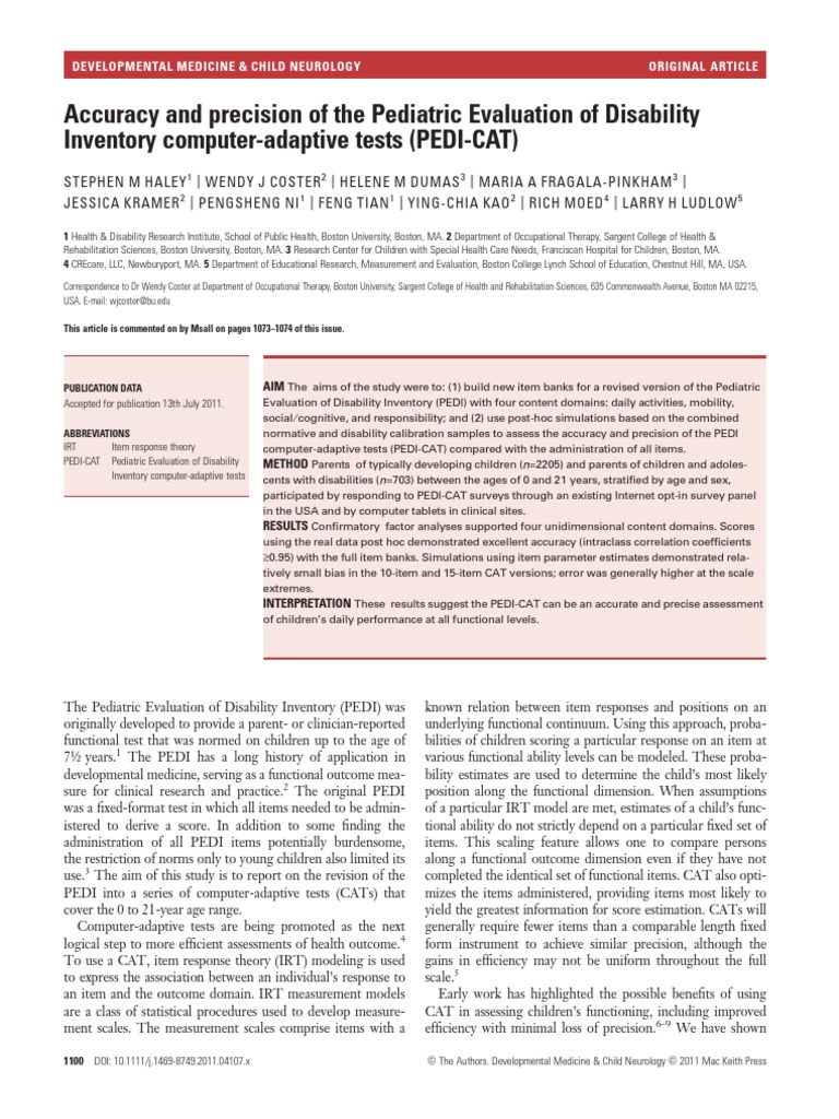 Acurácia e Precisão PEDI-CAT | PDF | Errors And Residuals | Statistics