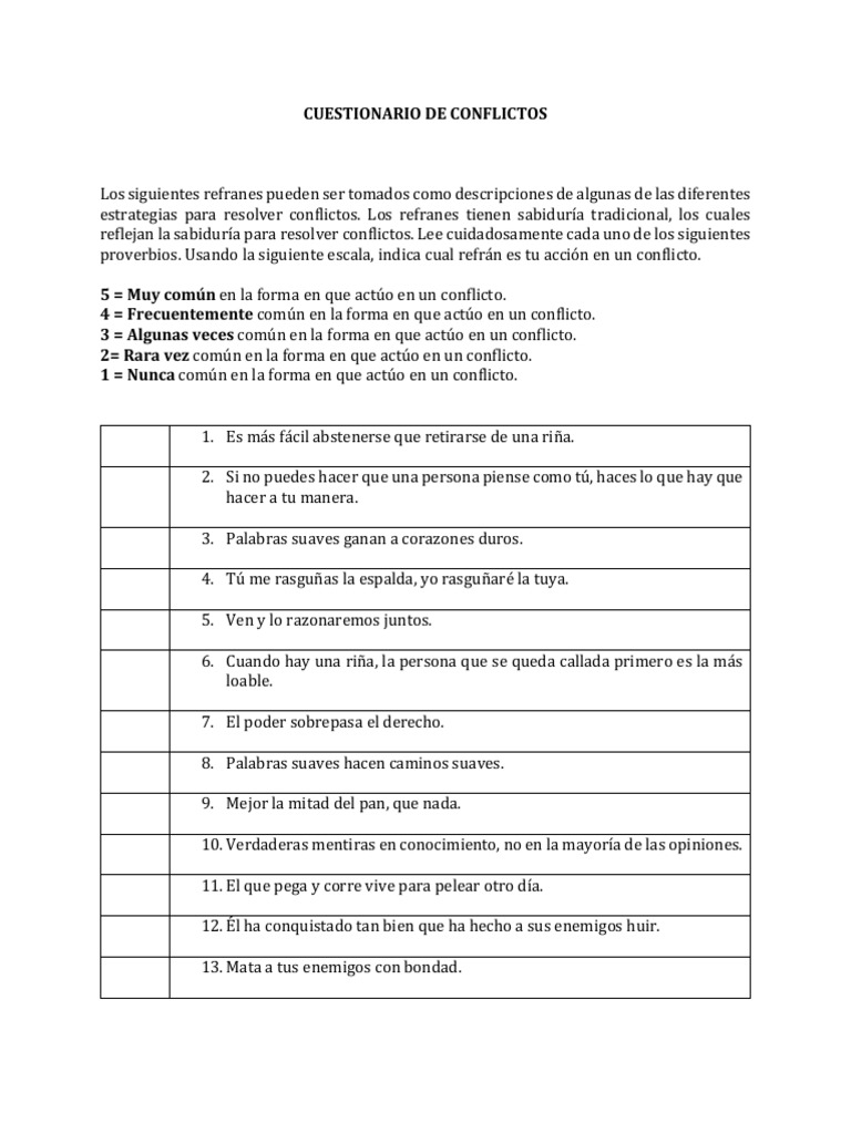 CUESTIONARIO DE CONFLICTOS | PDF