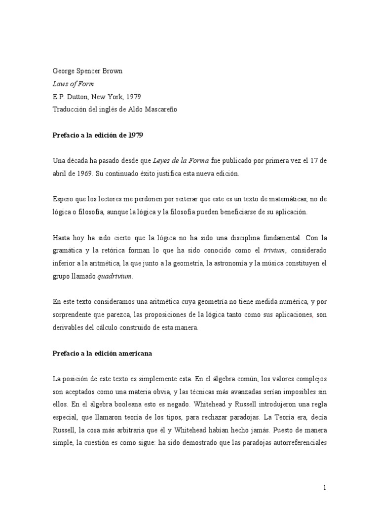 Spencer Brown - Leyes de La Forma | PDF | Espacio | Axioma