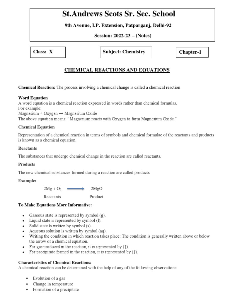 Chemistry- Ch-1 Notes | PDF | Redox | Chemical Reactions