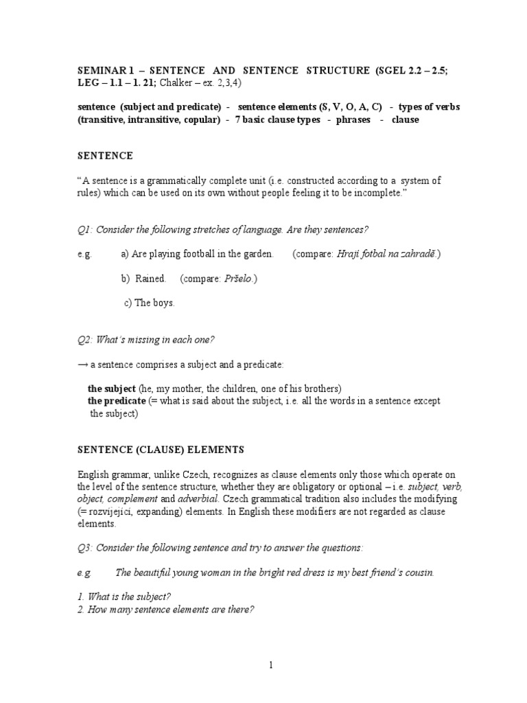 Sem 1 H Sentence and Sentence Structure | PDF