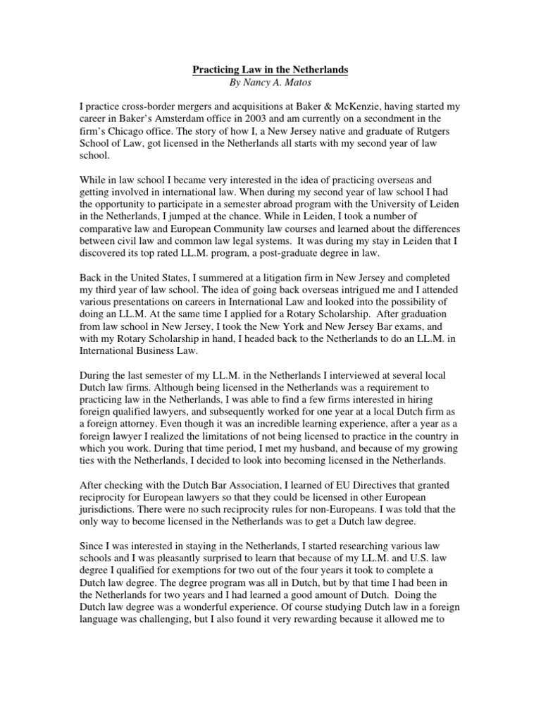 Netherlands Experience (Nancy Matos) | PDF | Law School | Lawyer