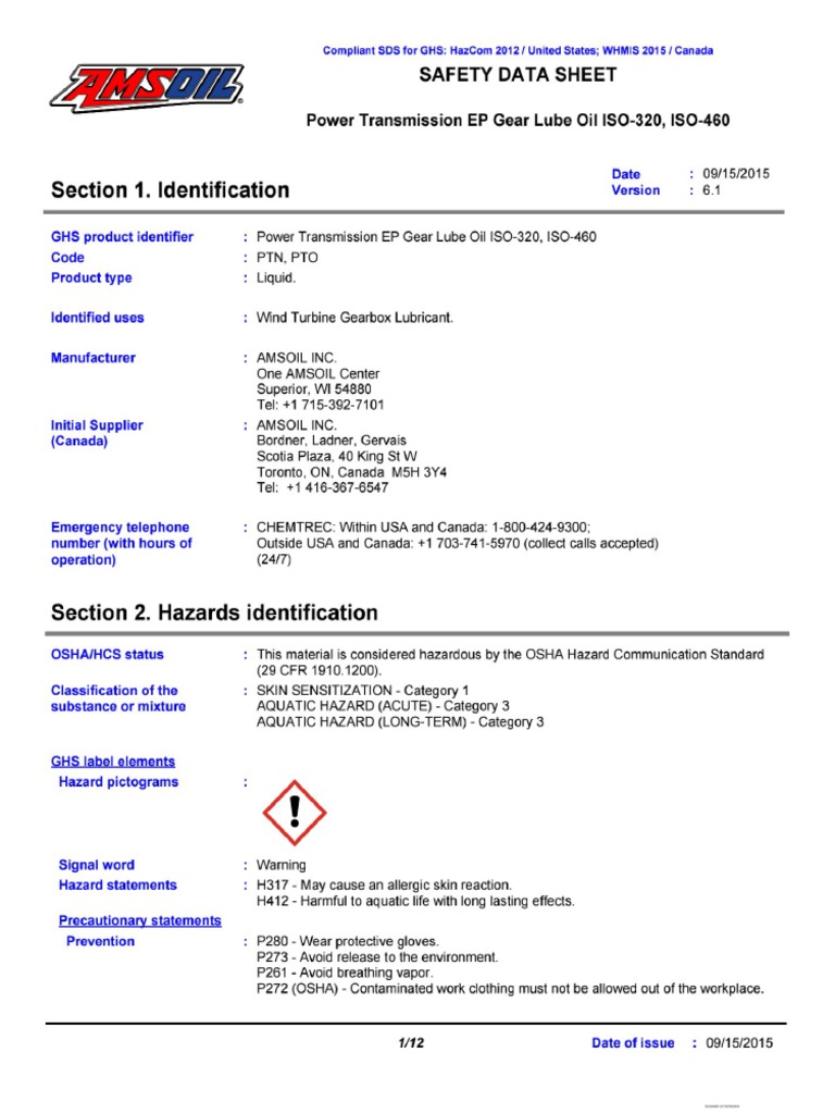 Amsoil A320 Msds | PDF