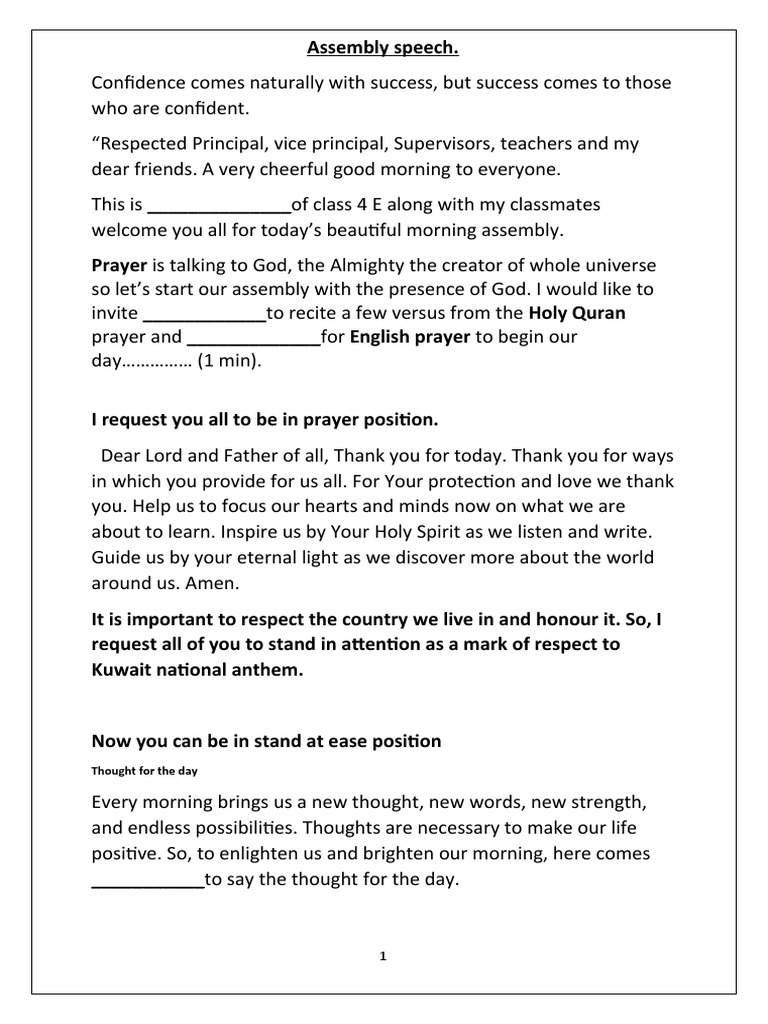 Speech Assembly New | PDF | Prayer | God