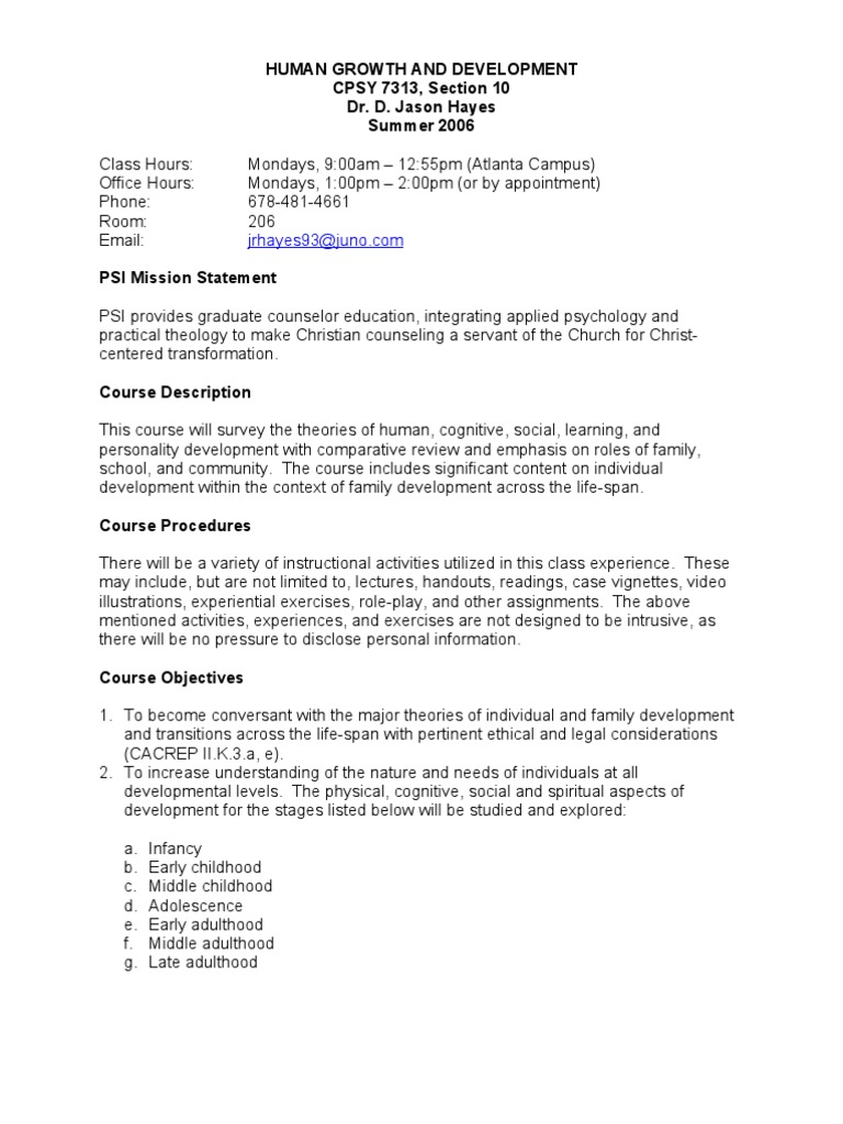 Human Growth and Development Course Syllabus | PDF