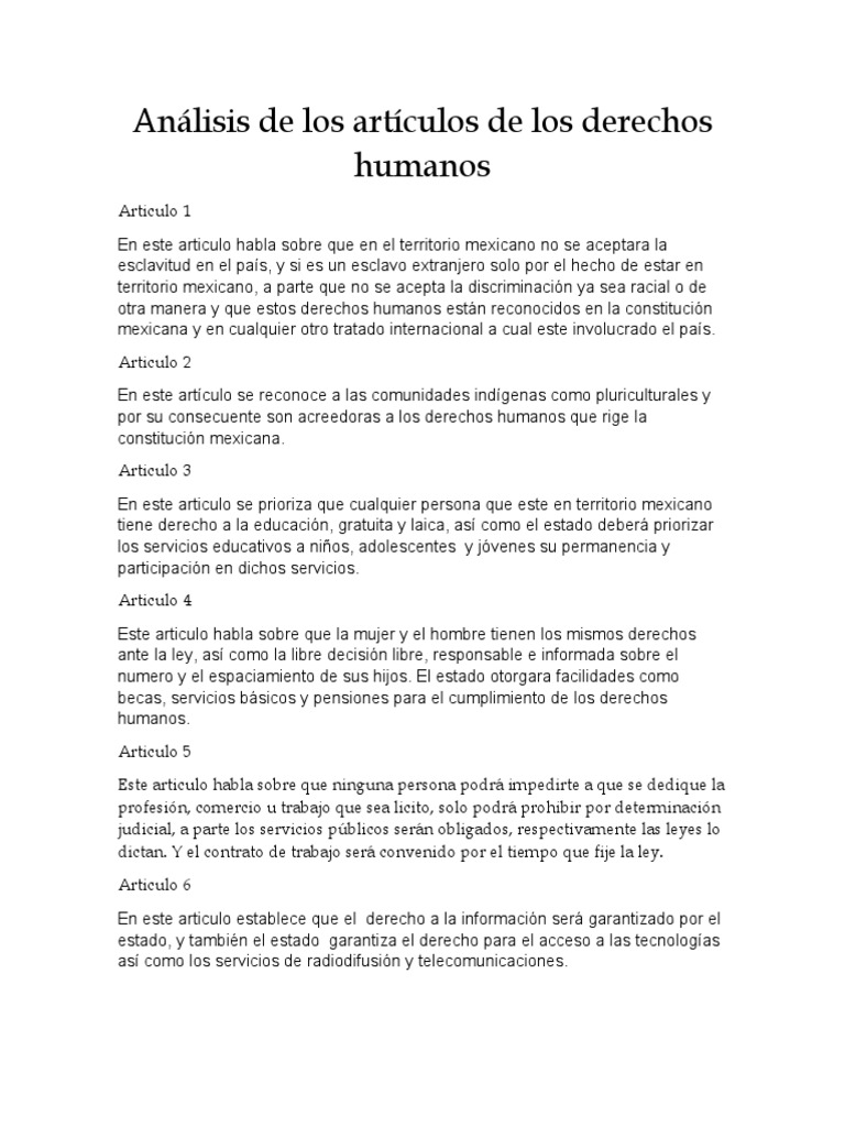 Análisis de Los Artículos de Los Derechos Humanos | PDF | Derechos humanos | Castigos
