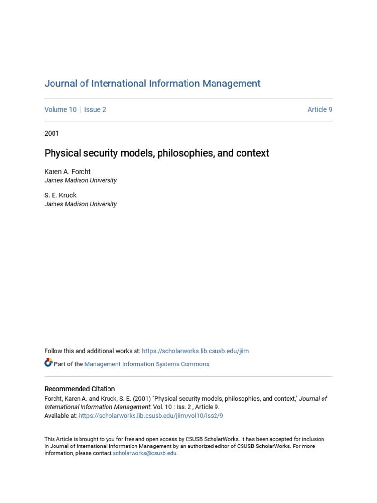 Physical Security Models Philosophies And Context Pdf Access