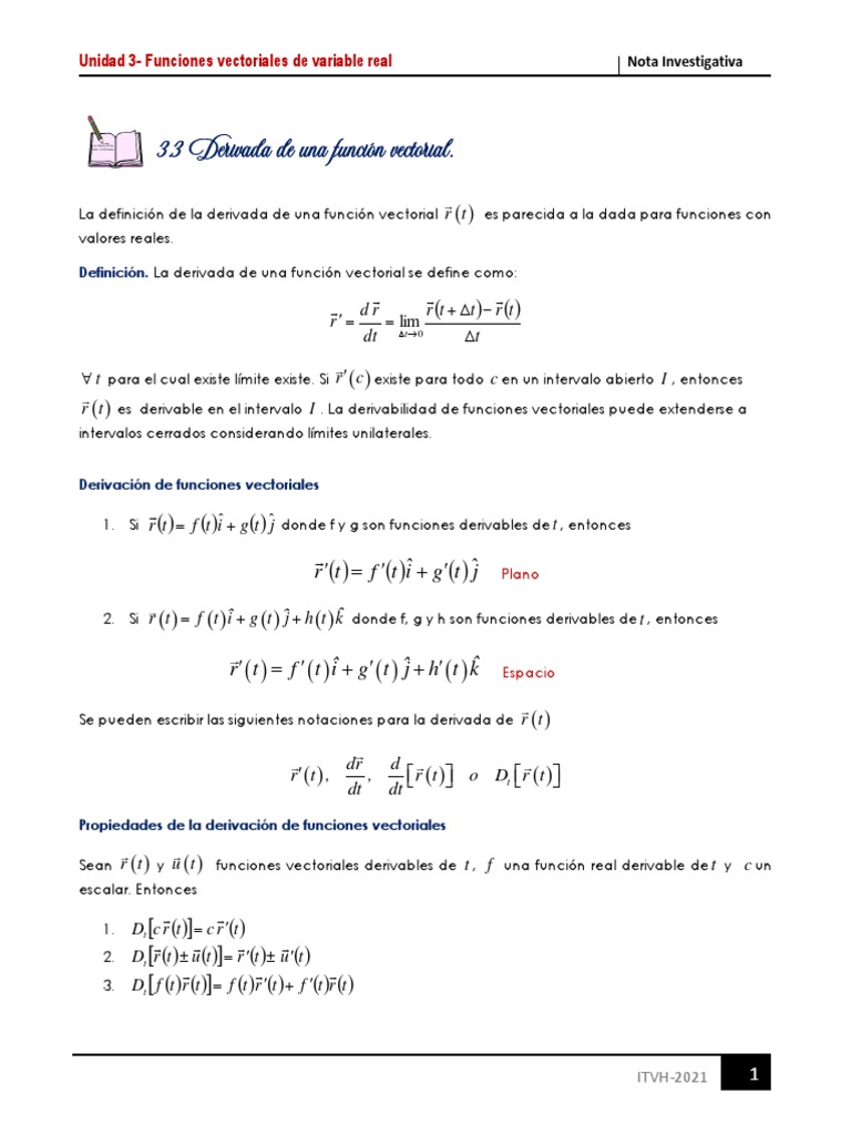 3.3 Derivada de Una Funcion Vectorial | PDF | Derivado | Intervalo (Matemáticas)