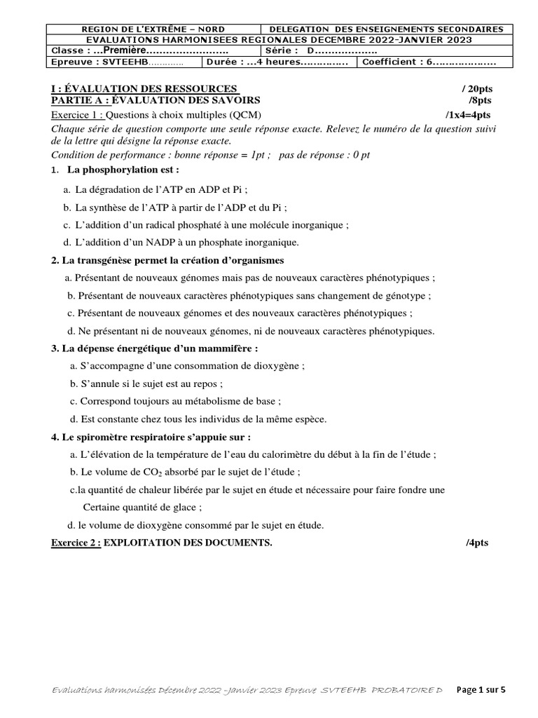 Probatoire D Examen Blanc Svteehb Dres en 2022 | PDF | Maïs | Organisme génétiquement modifié