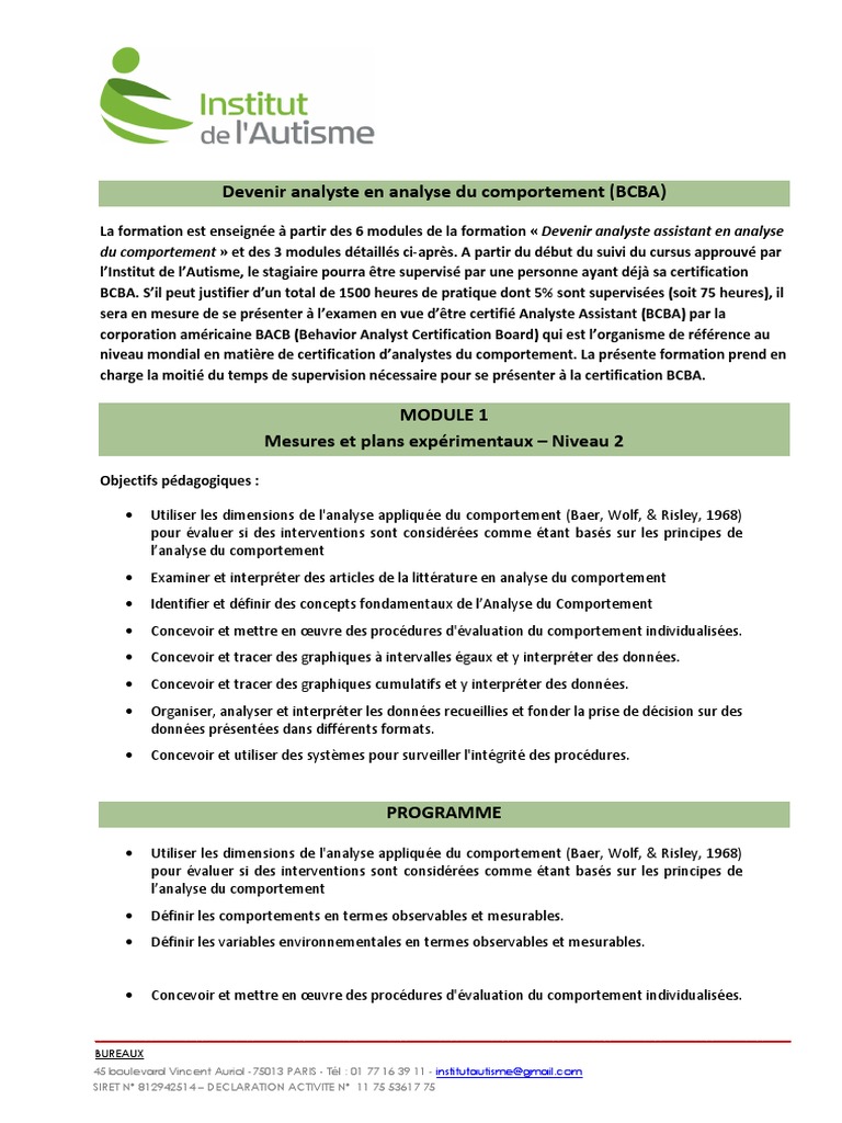 Formation Analyste Comportement BCBA | PDF | Pédagogie | Comportement