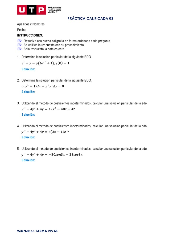 Práctica Calificada 03 UTP-PGQT 2022 Marzo | PDF