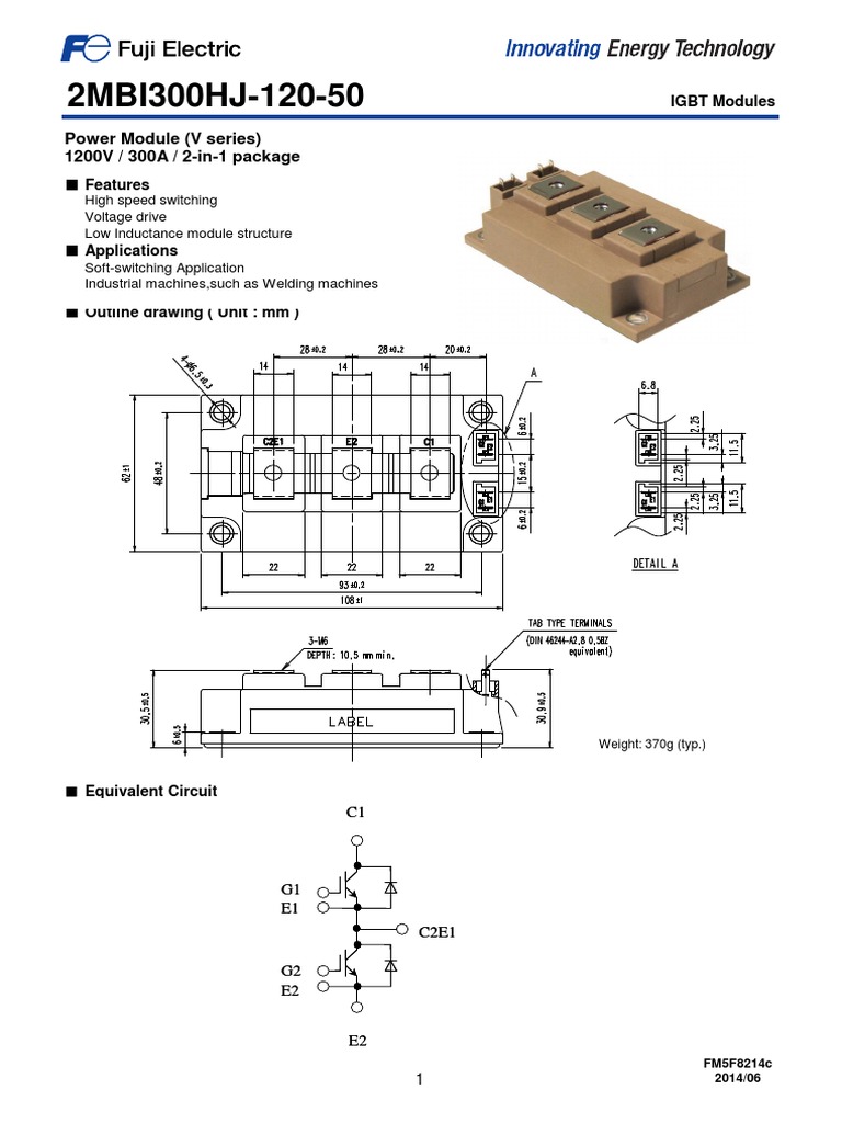 2MBI300HJ-120-50: Power Module (V Series) 1200V / 300A / 2-In-1 Package | PDF | Reliability ...