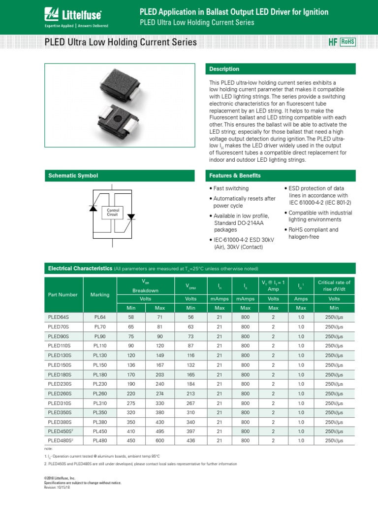Littelfuse LED Protector PLED Ultra Low Holding Current Datasheet PDF ...