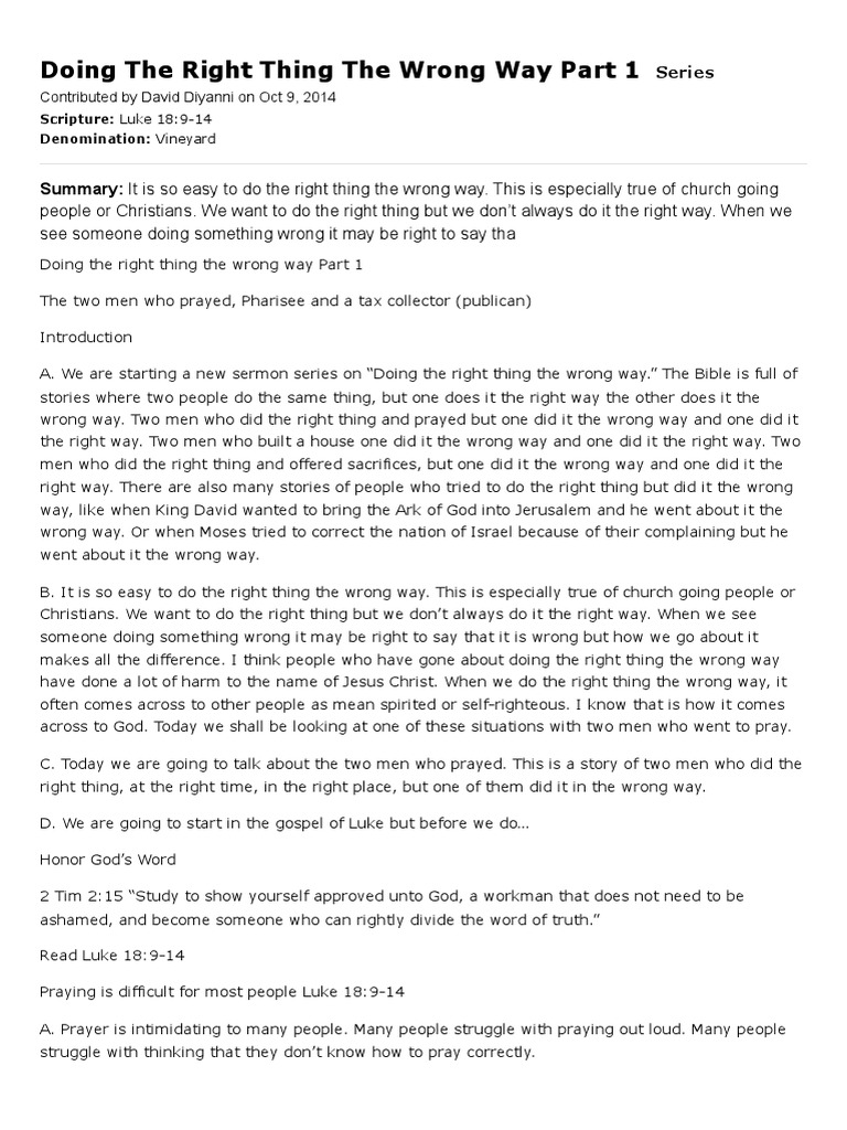 Doing The Right Thing The Wrong Way Part 1 | PDF | Jesus | Prayer