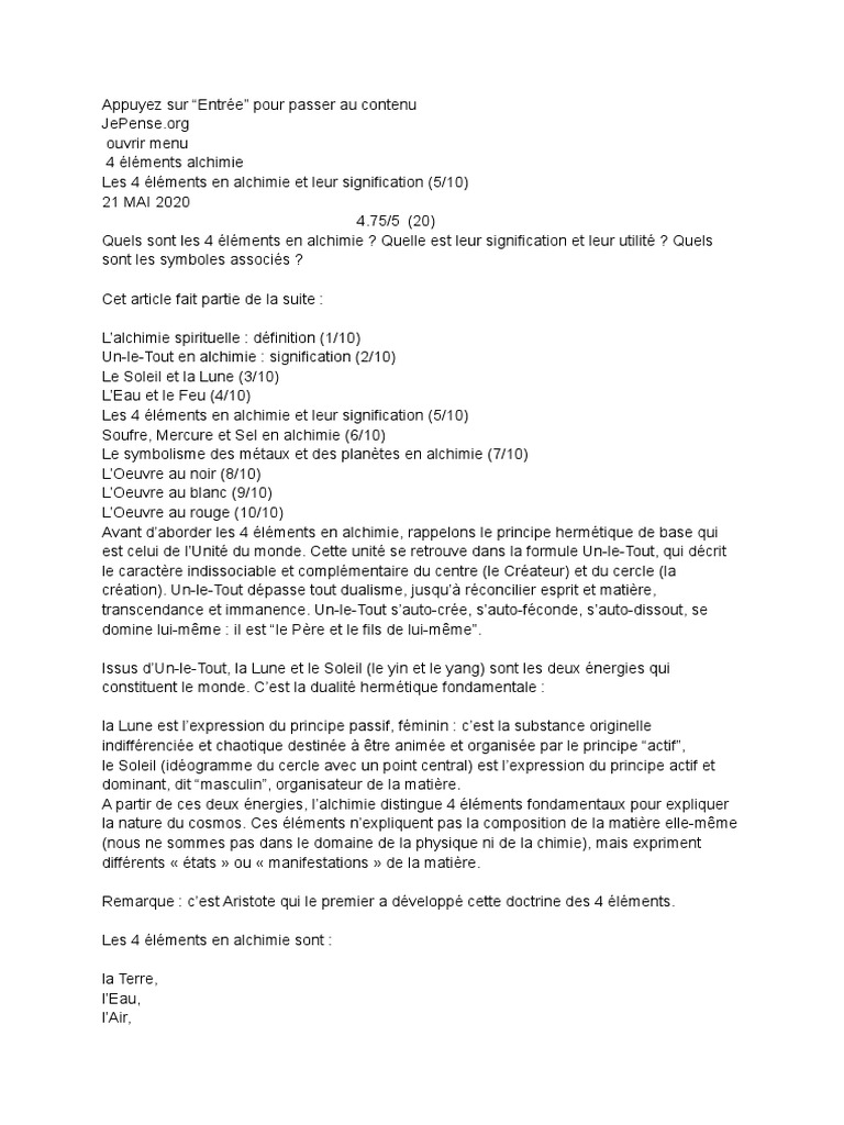 Signification des 4 éléments en alchimie | PDF | Alchimie | Conscience