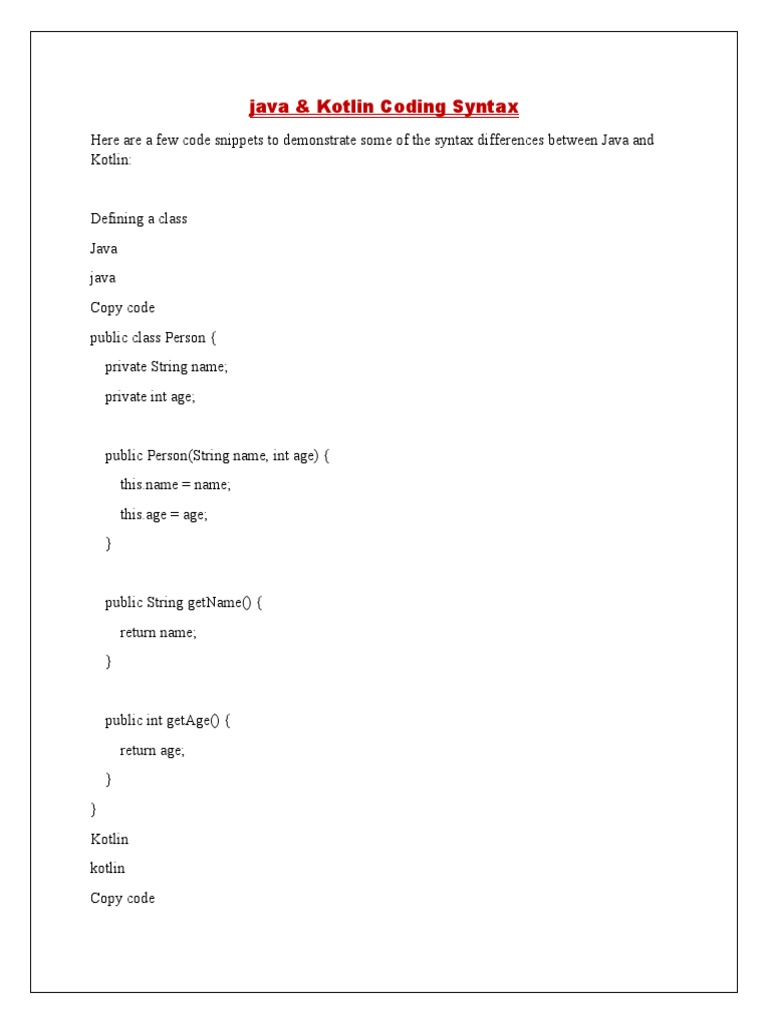 Java & Kotlin Coding Syntax | PDF