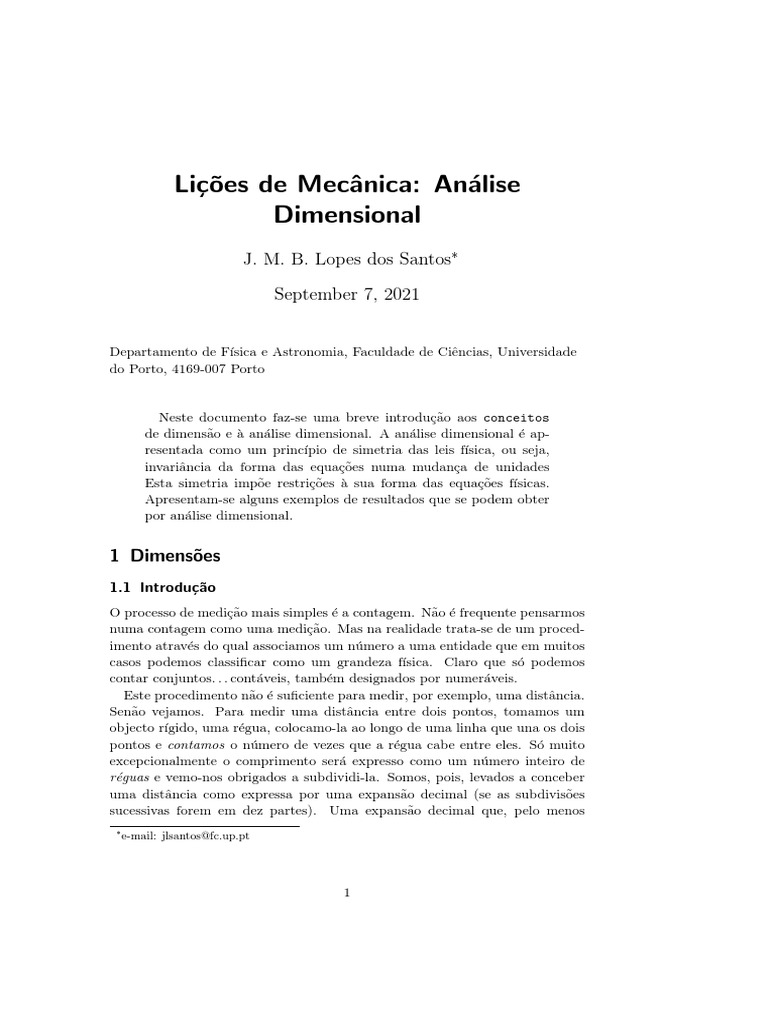 Análise Dimensional em Estruturas Físicas | PDF | Massa | Sistema ...