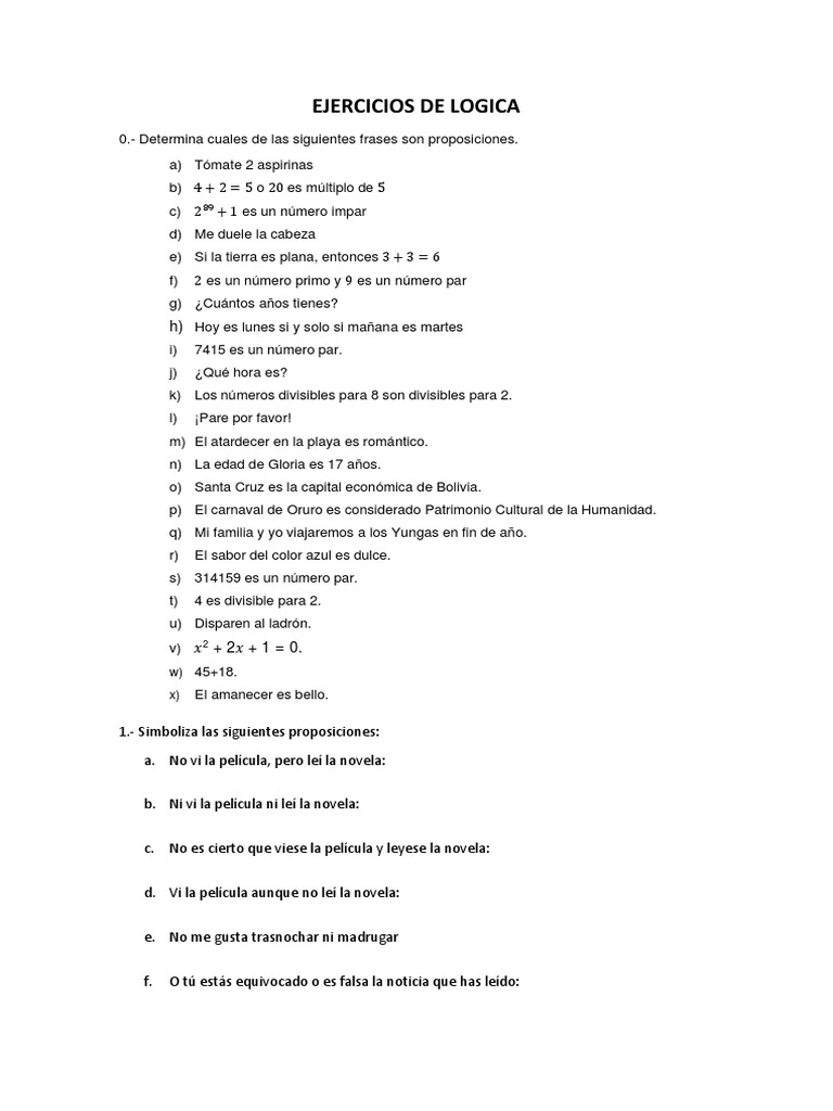 Ejercicios de Logica para Resolver, Simbolizacion y Tablas de Verdad ...