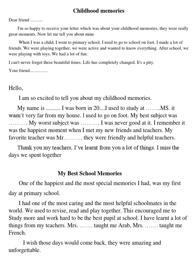 Childhood School Memories | PDF | Wellness
