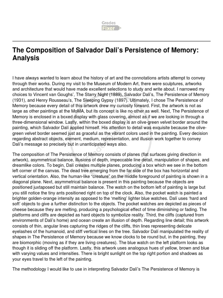 The Composition of Salvador Dali's Persistence of Memory Analysis | Download Free PDF | Salvador ...