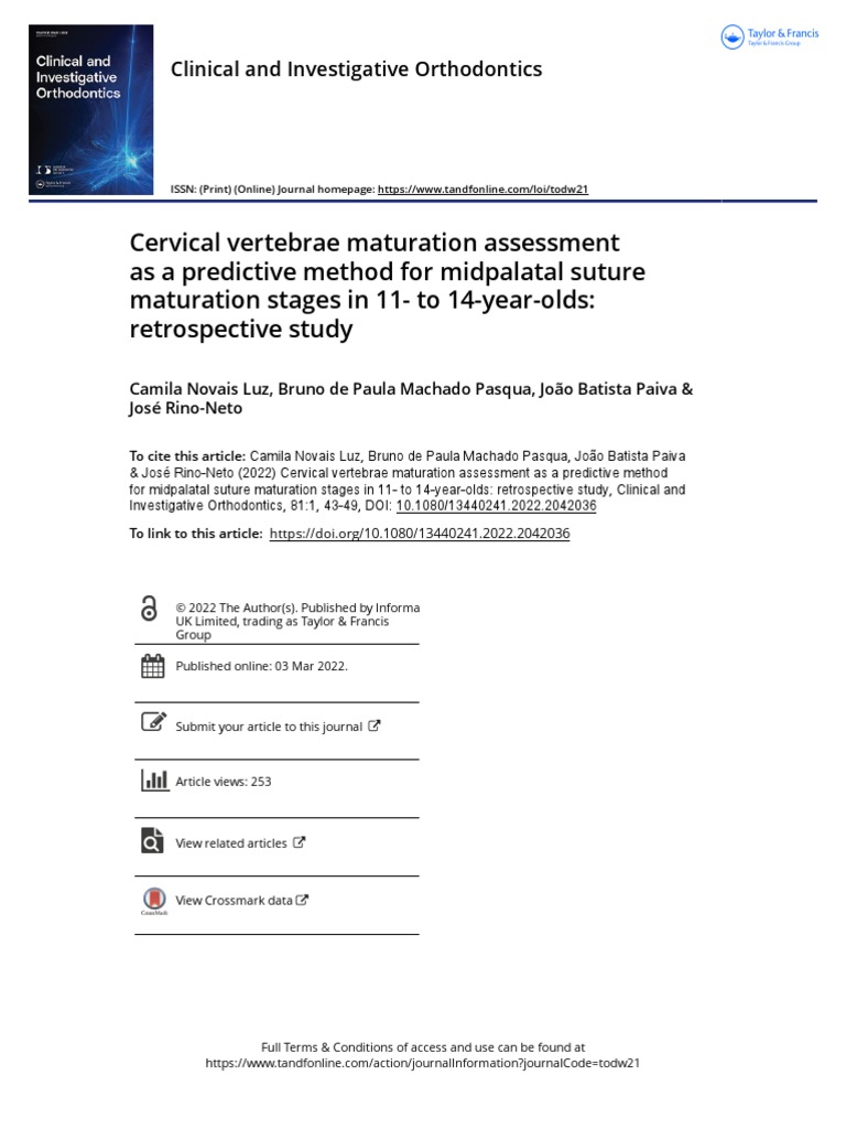 Cervical Vertebrae Maturation Assessment As A Predictive Method For