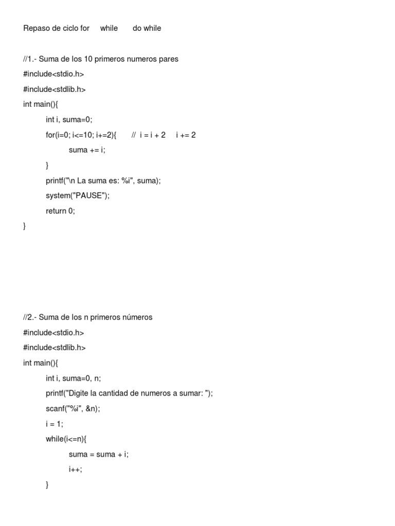Repaso For While Do While Oct 2021 | PDF | Programación de computadoras | Informática