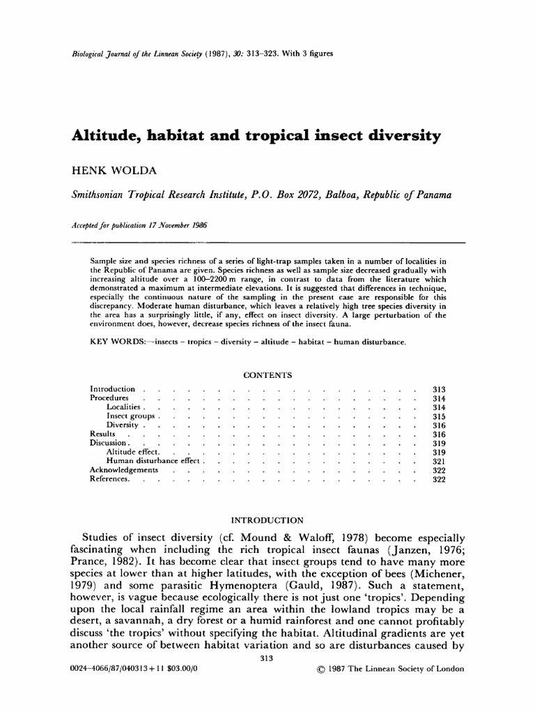 Tropical Insect Diversity Analysis | PDF | Biodiversity | Forests