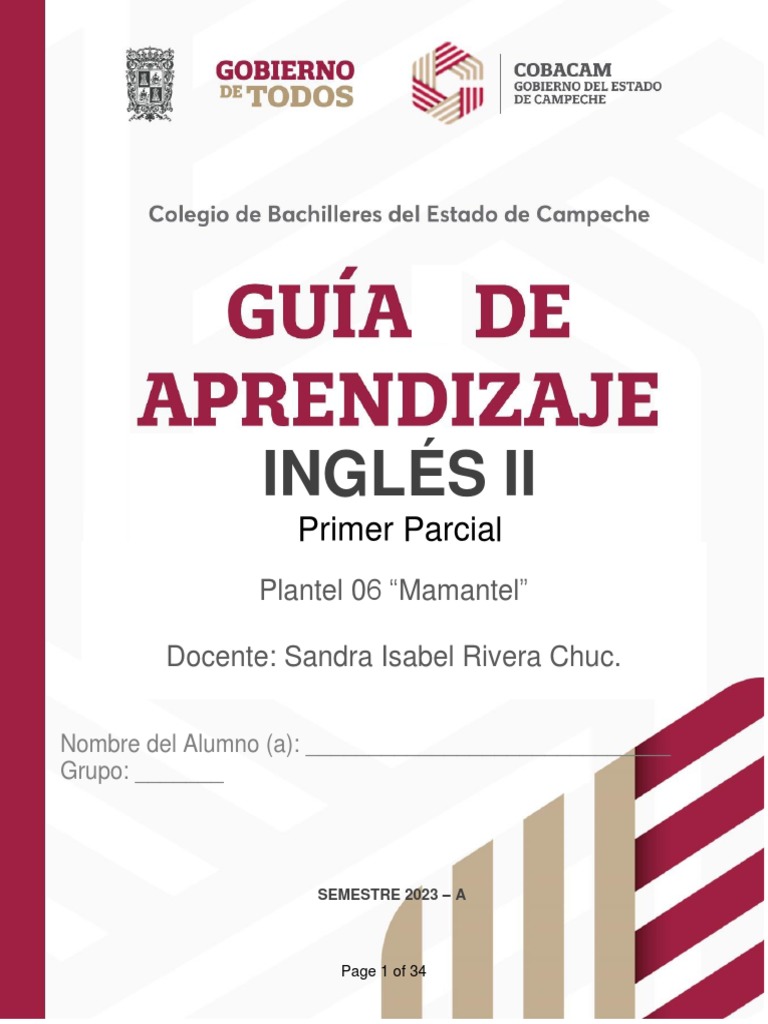Guía de Aprendizaje Inglés 2 Primer Parcial Mamantel 2023-A | PDF | Evaluación | Segundo lenguaje