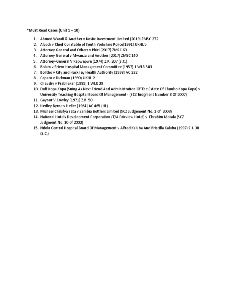 Key Tort Law Cases Overview | PDF