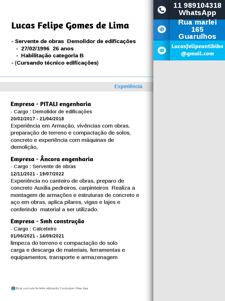 Currículo de Lucas Felipe Gomes | PDF