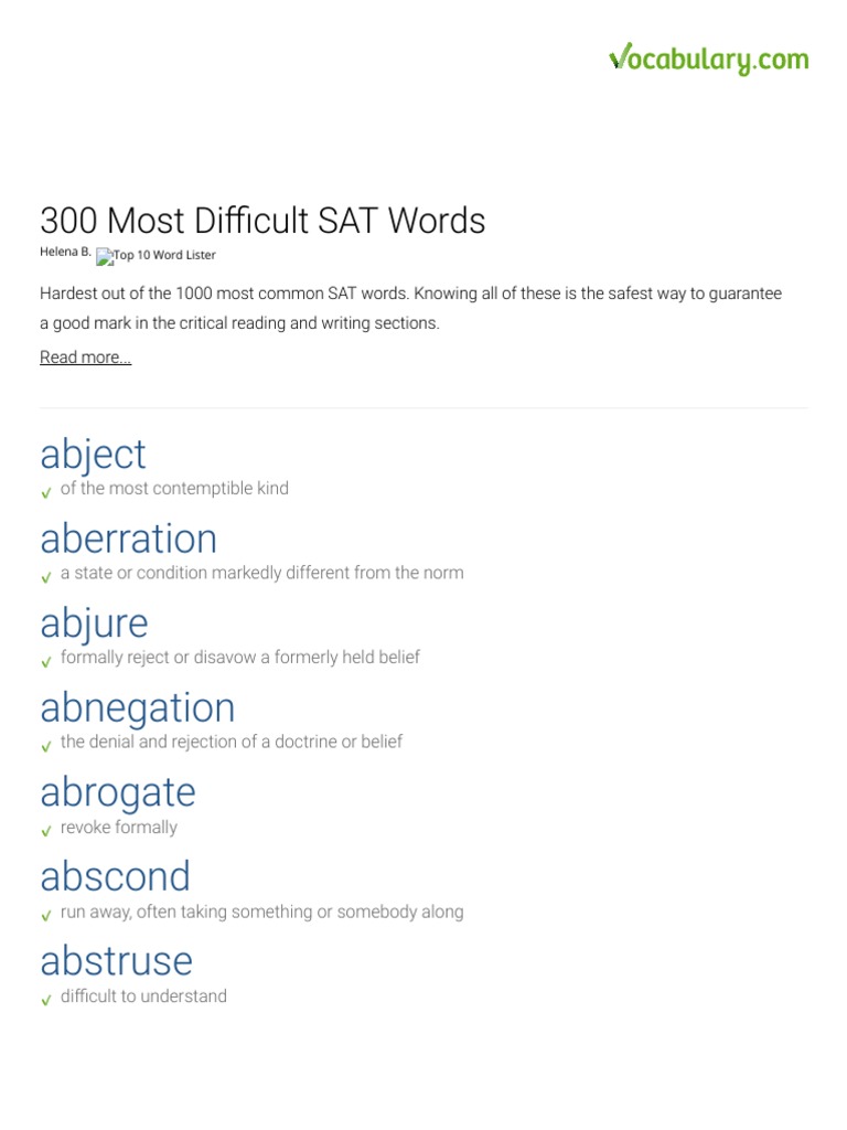 300 Most Difficult SAT Words - Vocabulary List - Vocabulary | PDF