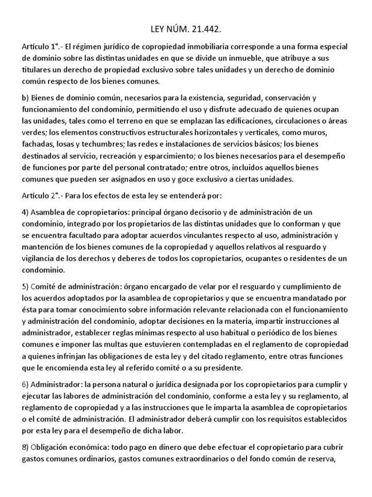 Resumen Ley 21442 | PDF | Condominio | Justicia