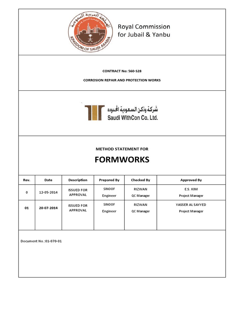 Method Statement for Formwork Works | PDF | Concrete | Personal ...