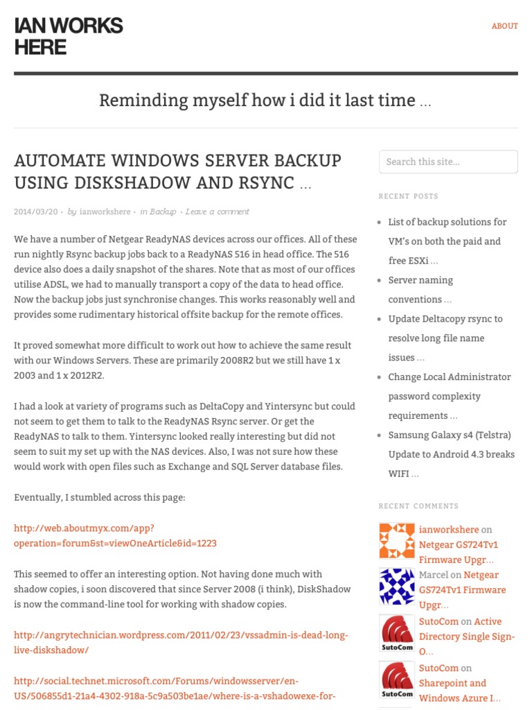 Automate Windows Server Backup Using Diskshadow and Rsync | PDF | Microsoft Windows | Computing