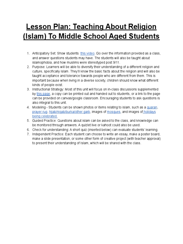 High School Islam Lesson Plan | PDF | Lesson Plan | Learning