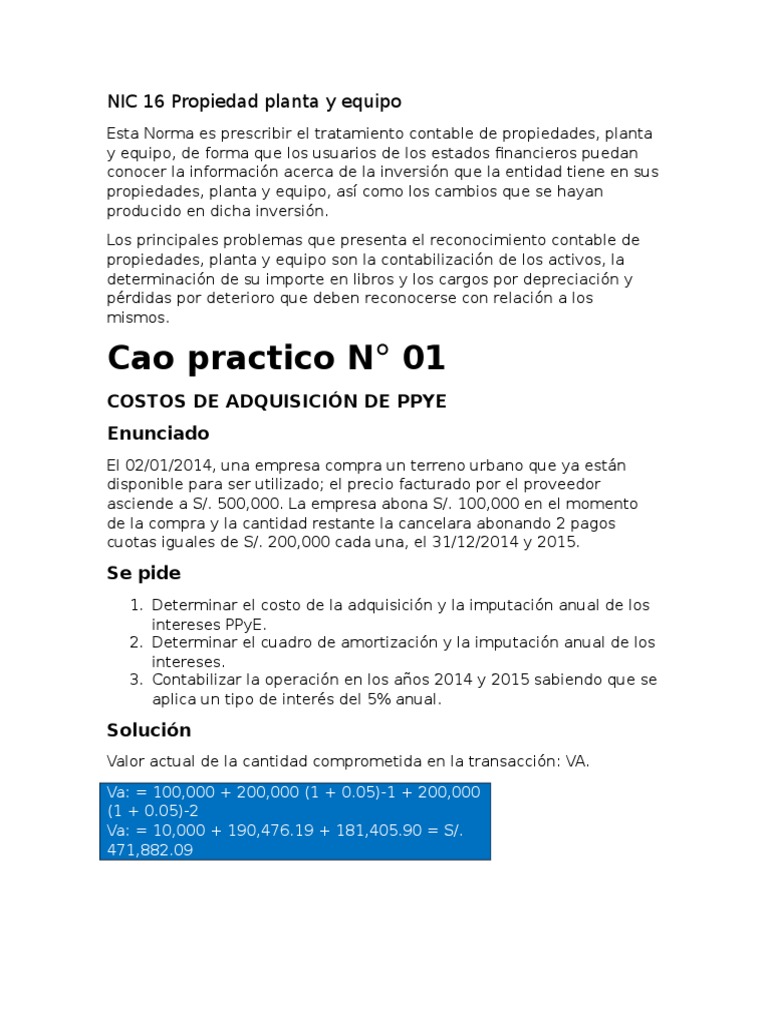 Caso Practico NIC 16 Propiedad Planta y Equipo | PDF | Servicios ...