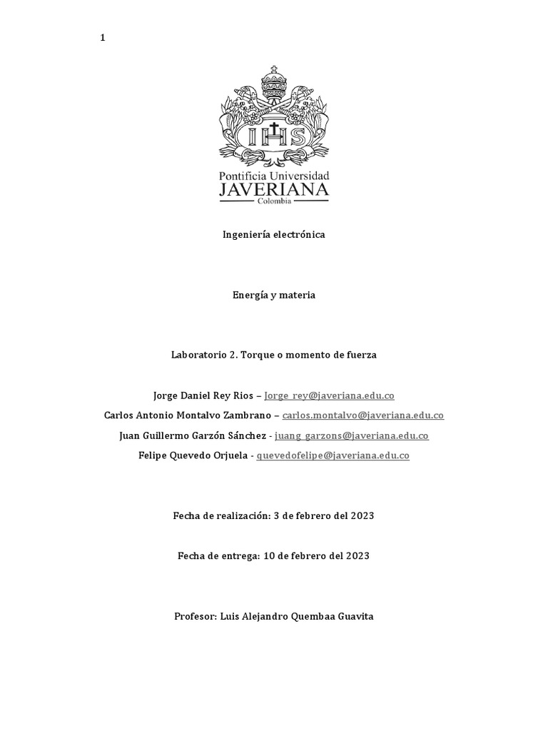 Torque y equilibrio en laboratorio | PDF | Esfuerzo de torsión | Fuerza
