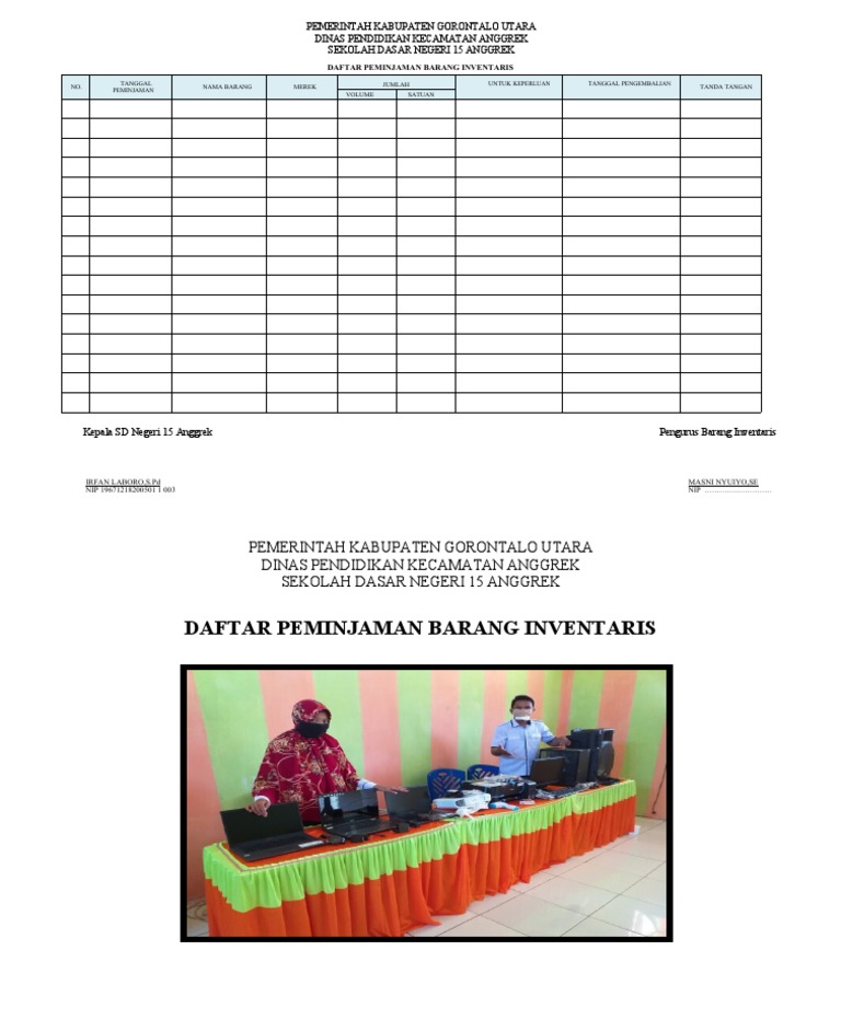 Contoh Daftar Peminjaman Barang Inventaris | PDF