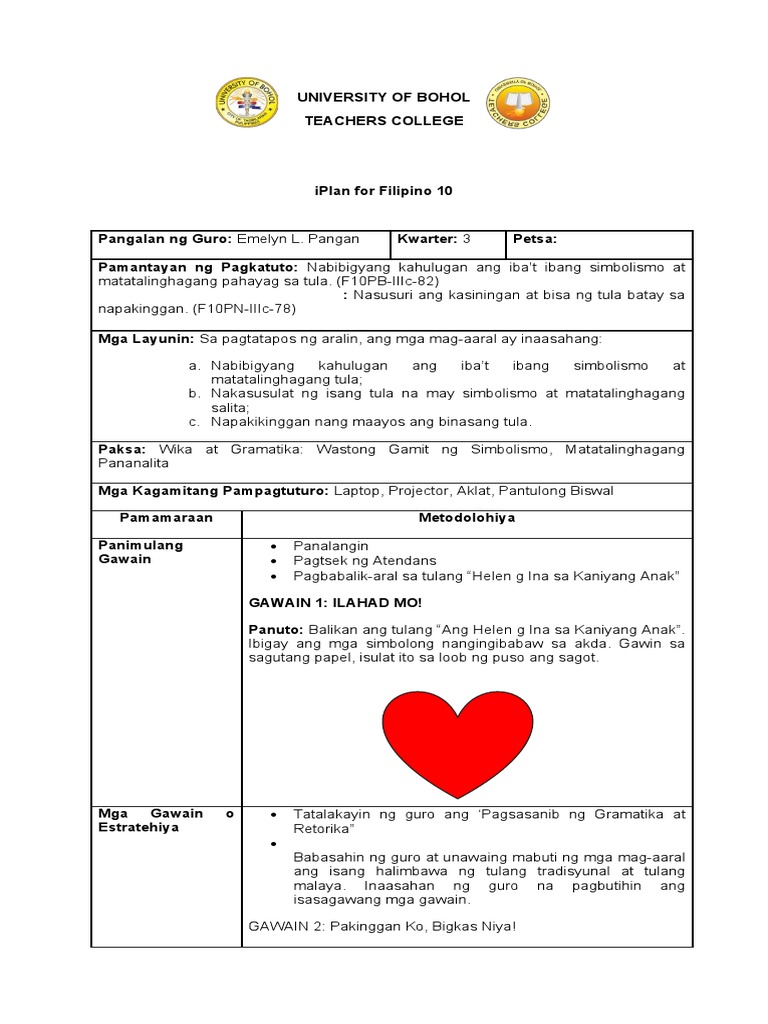 IPlan11 Grade 10 Matatalinghagang Pahayag at Simbolismo | PDF