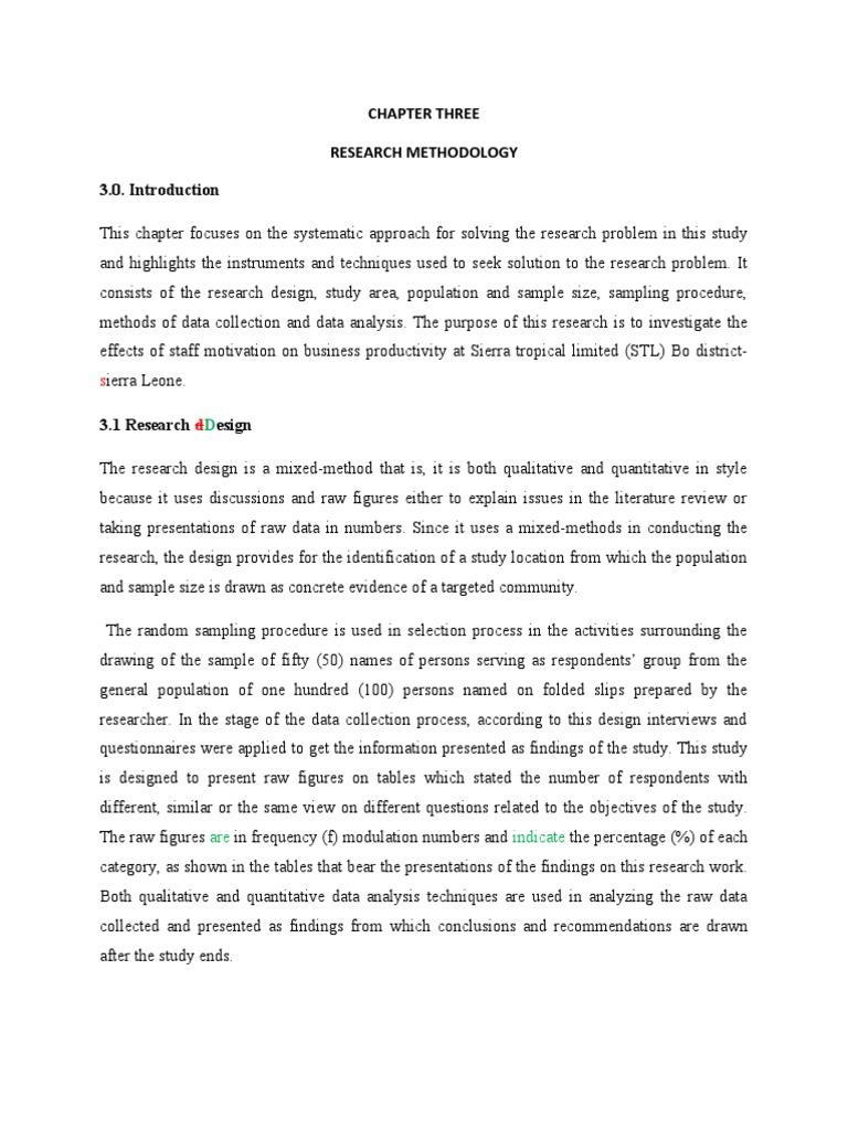 Chapter Three, Observed | PDF | Methodology | Questionnaire