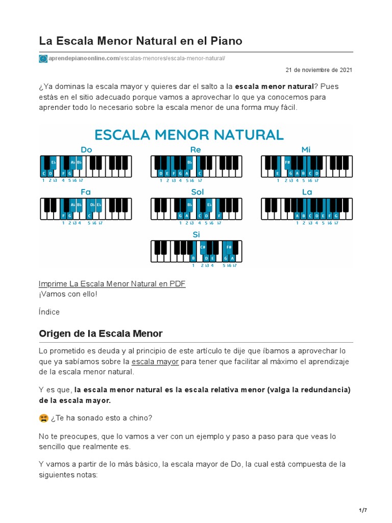 La Escala Menor Natural en El Piano | PDF | Escala (música) | Composiciones Musicales
