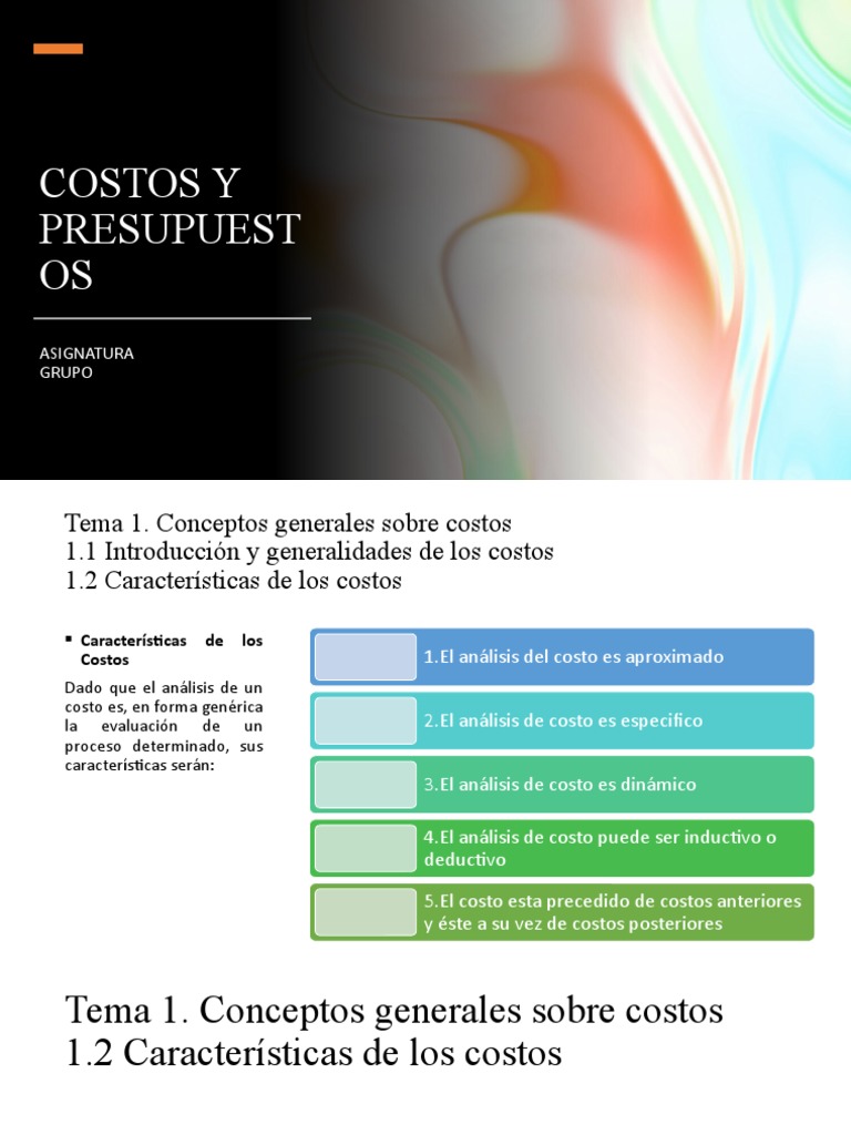 Costos y Presupuestos - Presentacion Clase 01 | PDF | Costo | Presupuesto