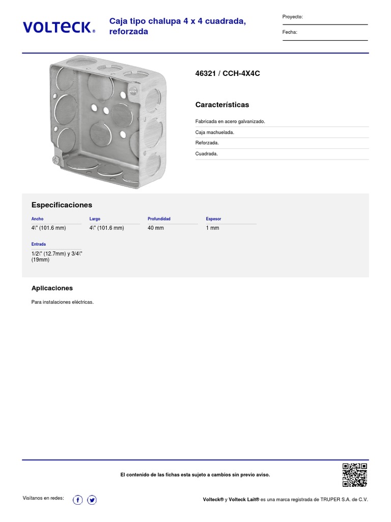 Ficha Tecnica Caja Chalupa Voltech 15001010 | PDF