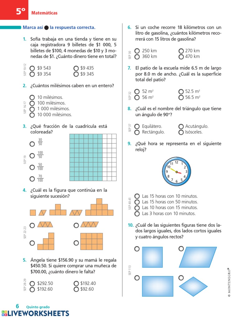 Preguntas de matemáticas para 5o grado | PDF | Etiqueta de información ...