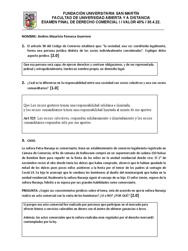 Solucion Examen Final Derecho Comercial | PDF