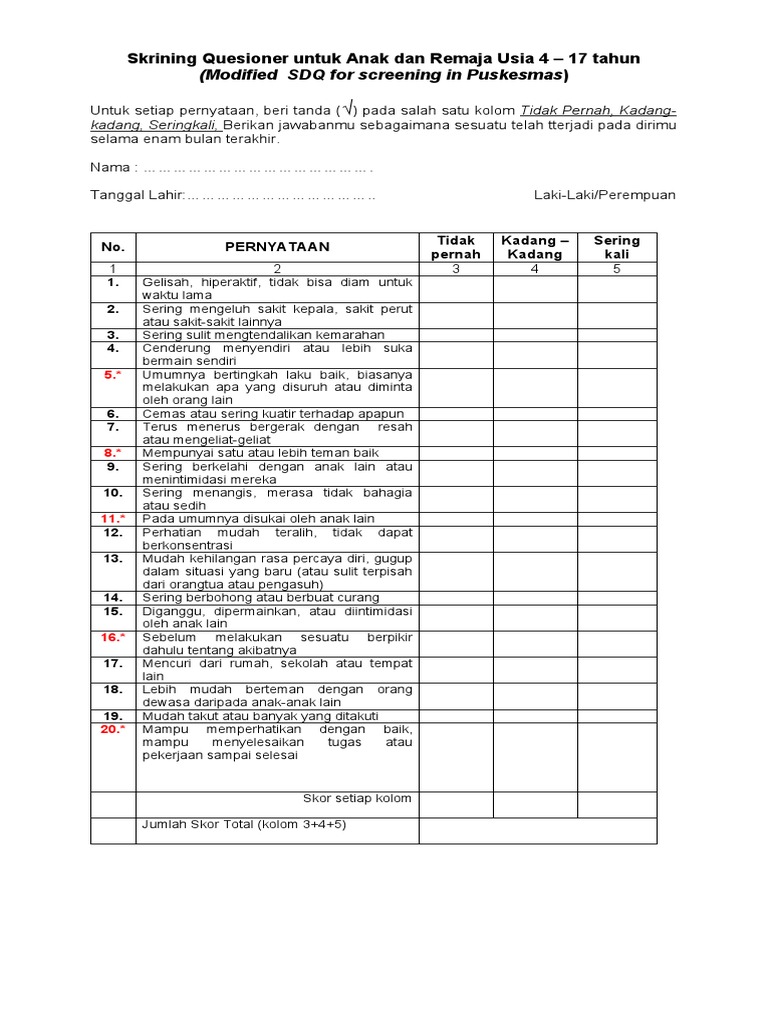 Instrumen SDQ Anak | PDF