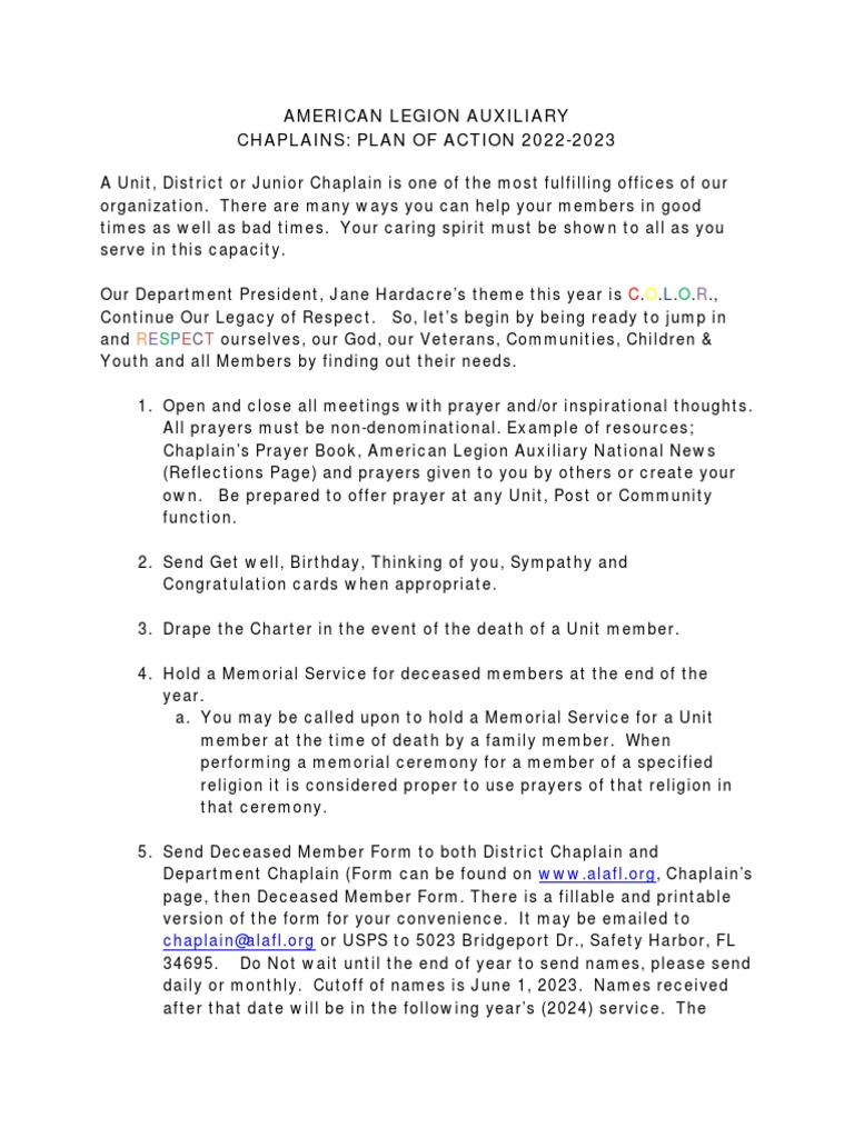 2022 2023 Chaplain Program Action Plan | PDF | Sports & Recreation