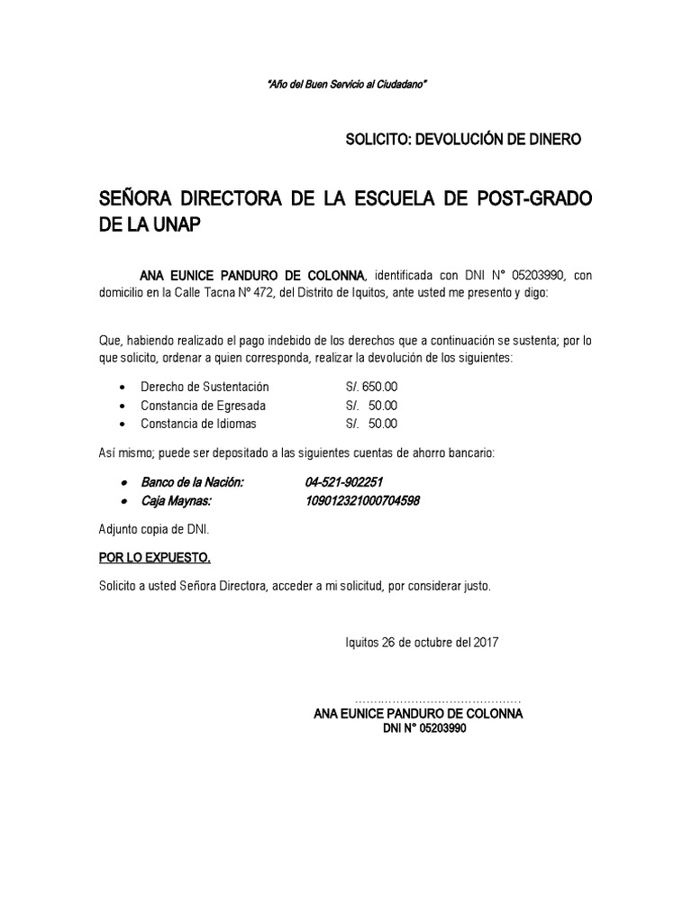 Devolucion de Dinero | PDF