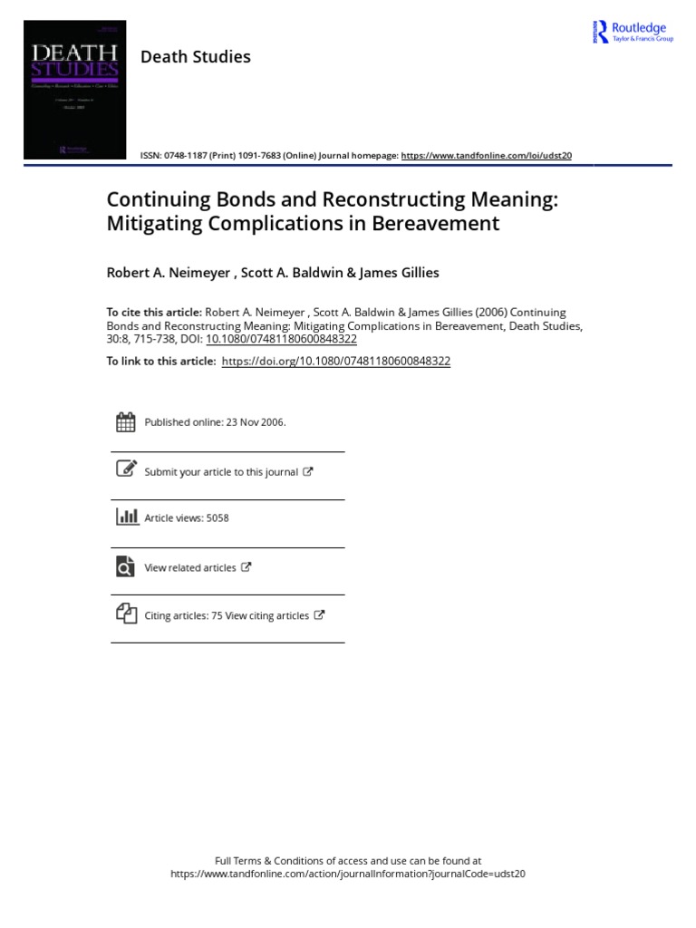 Continuing Bonds and Reconstructing Meaning Mitigating Complications in ...