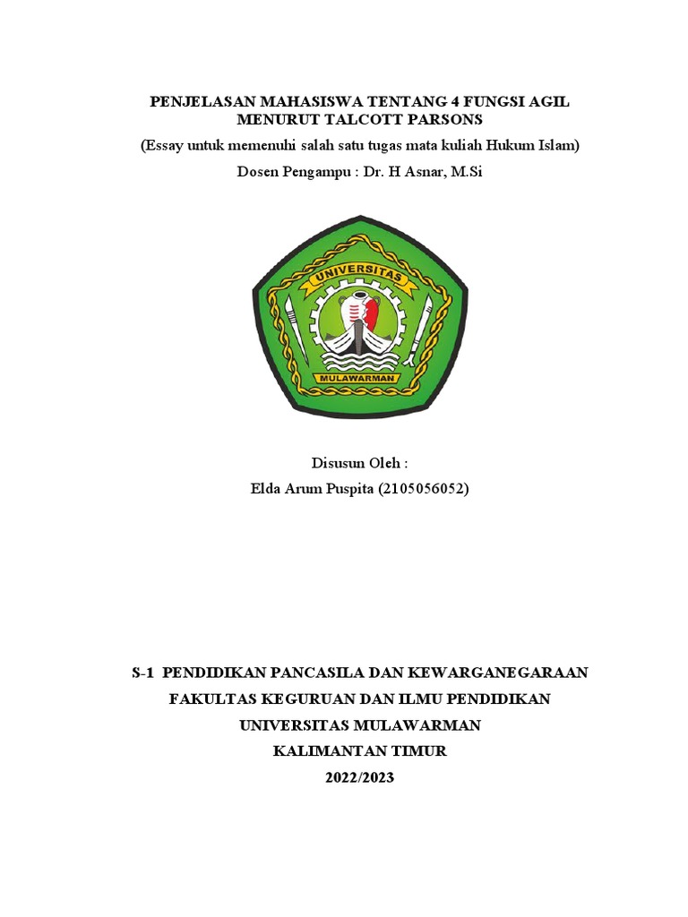 Penjelasan Mahasiswa Tentang 4 Fungsi Agil Menurut Talcott Parsons | PDF